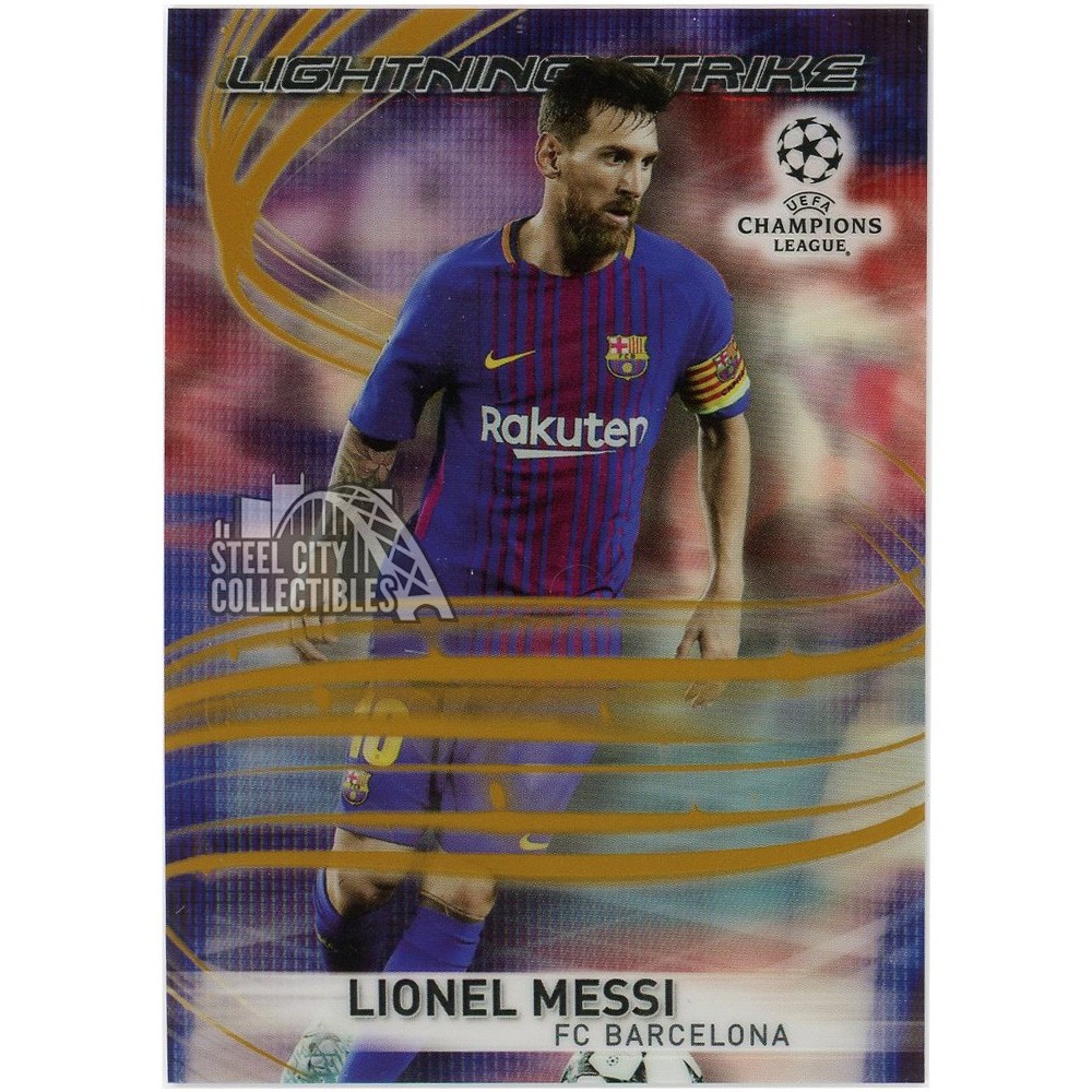 Lionel Messi 2018-19 Topps Chrome UEFA Gold Refractor Lightning Strike ...