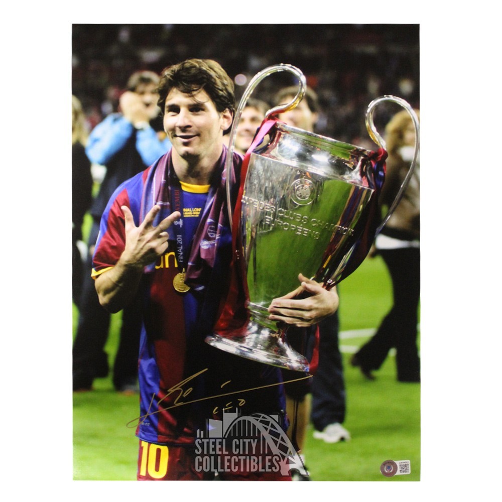 Lionel Messi Autographed Barcelona 12x16 Photo - BAS LOA (Trophy ...