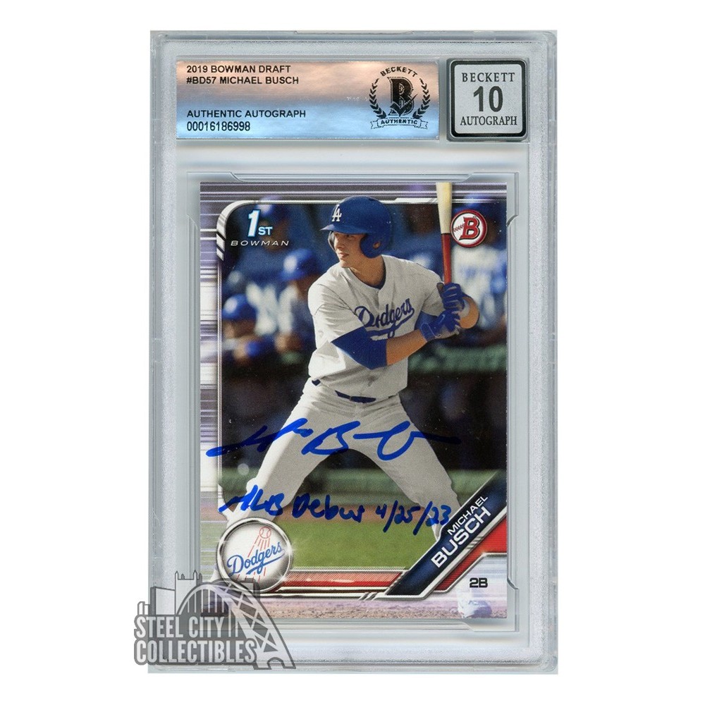 Michael Busch 2019 1st Bowman Draft Autograph Card "MLB Debut" #BD-57 BAS 10 | Steel City ...