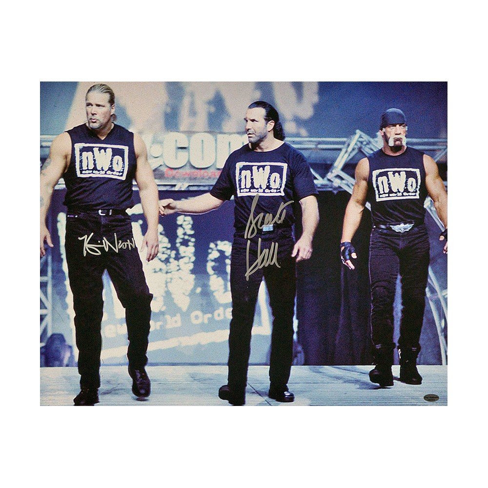 NWO Kevin Nash & Scott Hall Autographed 16x20 Photo WWE WCW - Leaf COA | Steel City Collectibles