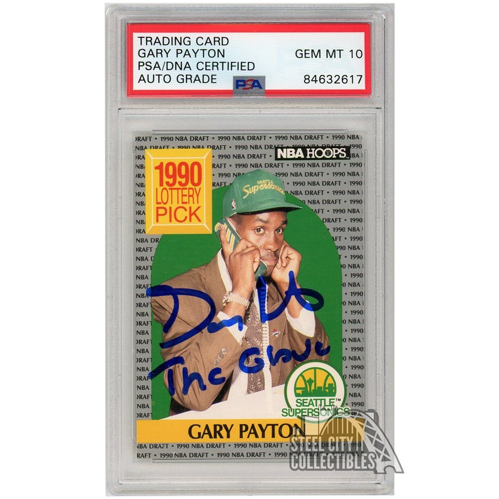Gary Payton 1990-91 NBA Hoops Autograph RC Card "The Glove" #391 PSA ...