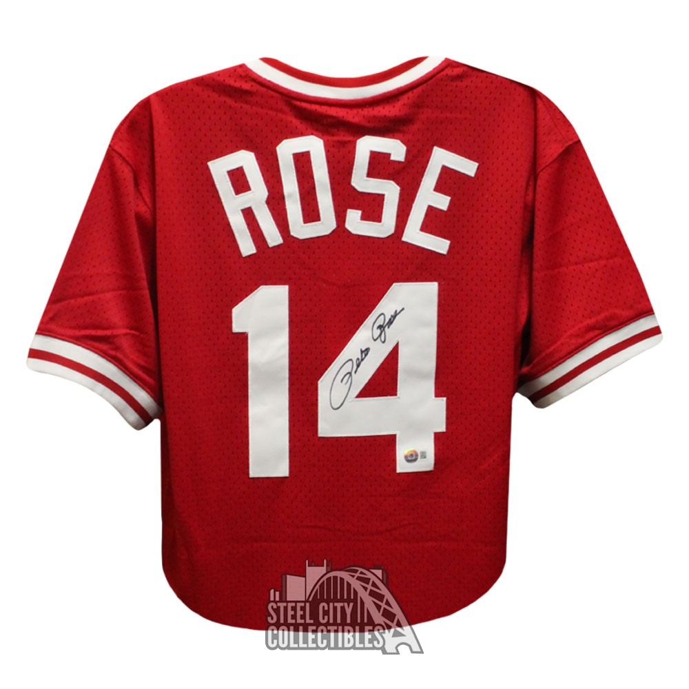 Pete Rose Autographed Cincinnati Mitchell & Ness Red Baseball Jersey ...