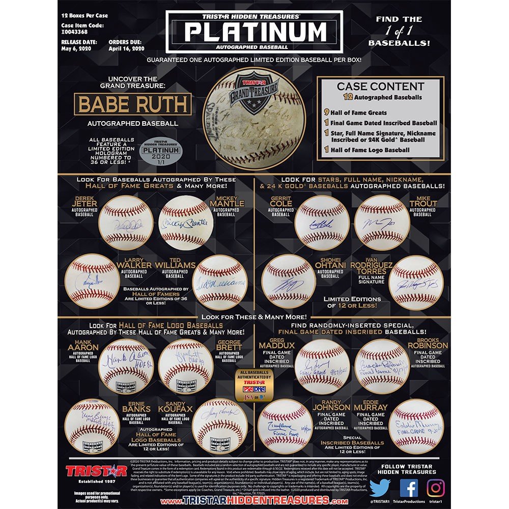 2020 Tristar Autographed Baseball Platinum Edition Box | Steel City ...