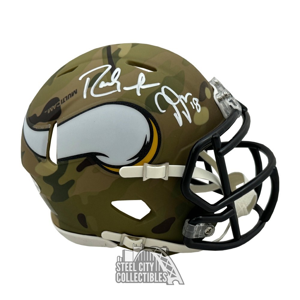 Randy Moss, Justin Jefferson Autographed Minnesota Camo Mini Football ...