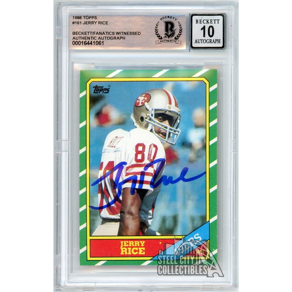 Jerry Rice 1986 Topps Autograph Rookie Card #161 BAS 10 (1061) | Steel ...