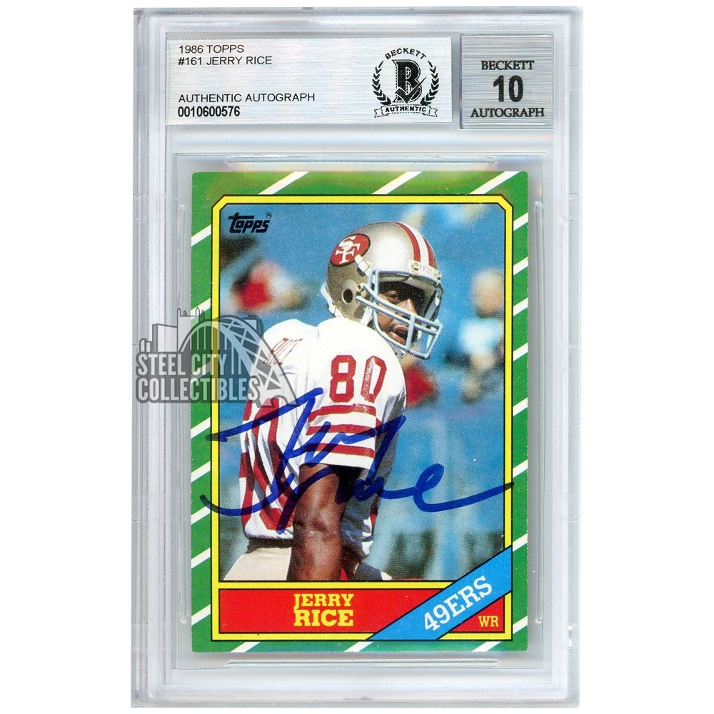 Jerry Rice 1986 Topps Autograph Rookie Card #161 BAS 10 (0576) | Steel ...