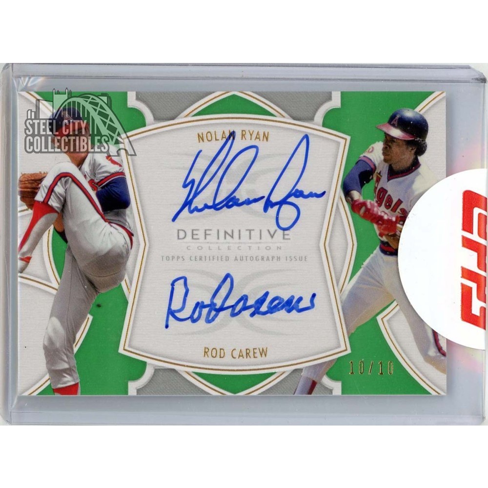 Nolan Ryan Rod Carew 2020 Topps Definitive Green Dual Autograph Card # ...