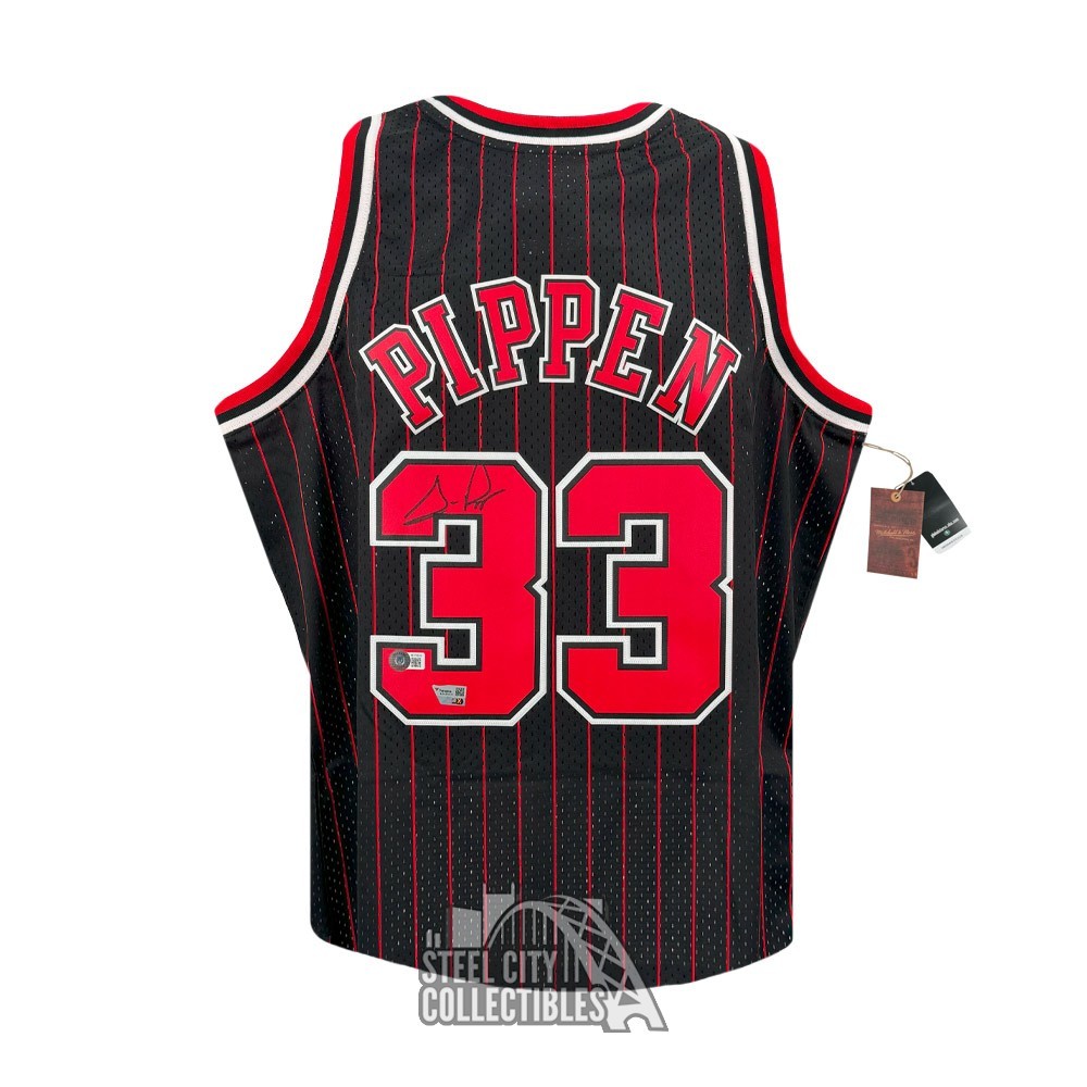Scottie Pippen Autographed Chicago Black Pinstripe Mitchell & Ness ...