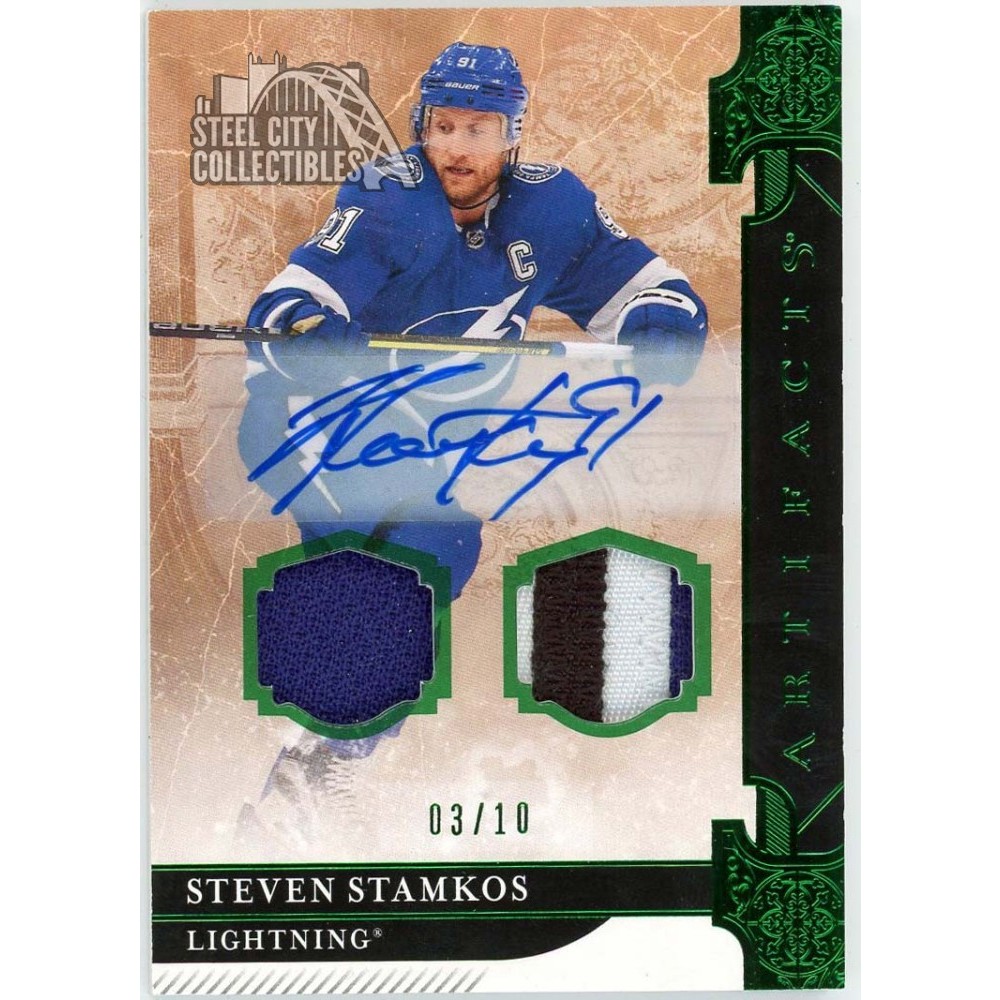 Steven Stamkos 2019-20 Upper Deck Artifacts Green Dual Patch Autograph ...