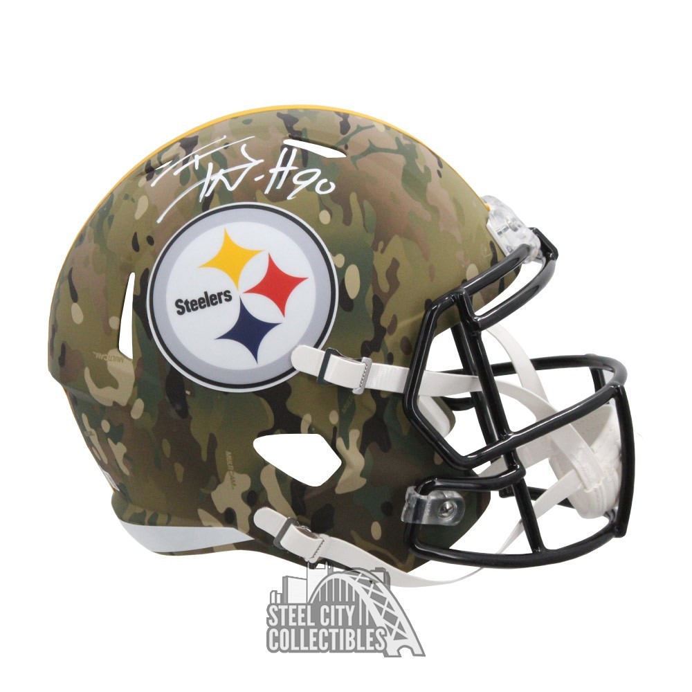 TJ Watt Autographed Pittsburgh Camo Replica Full-Size Football Helmet ...