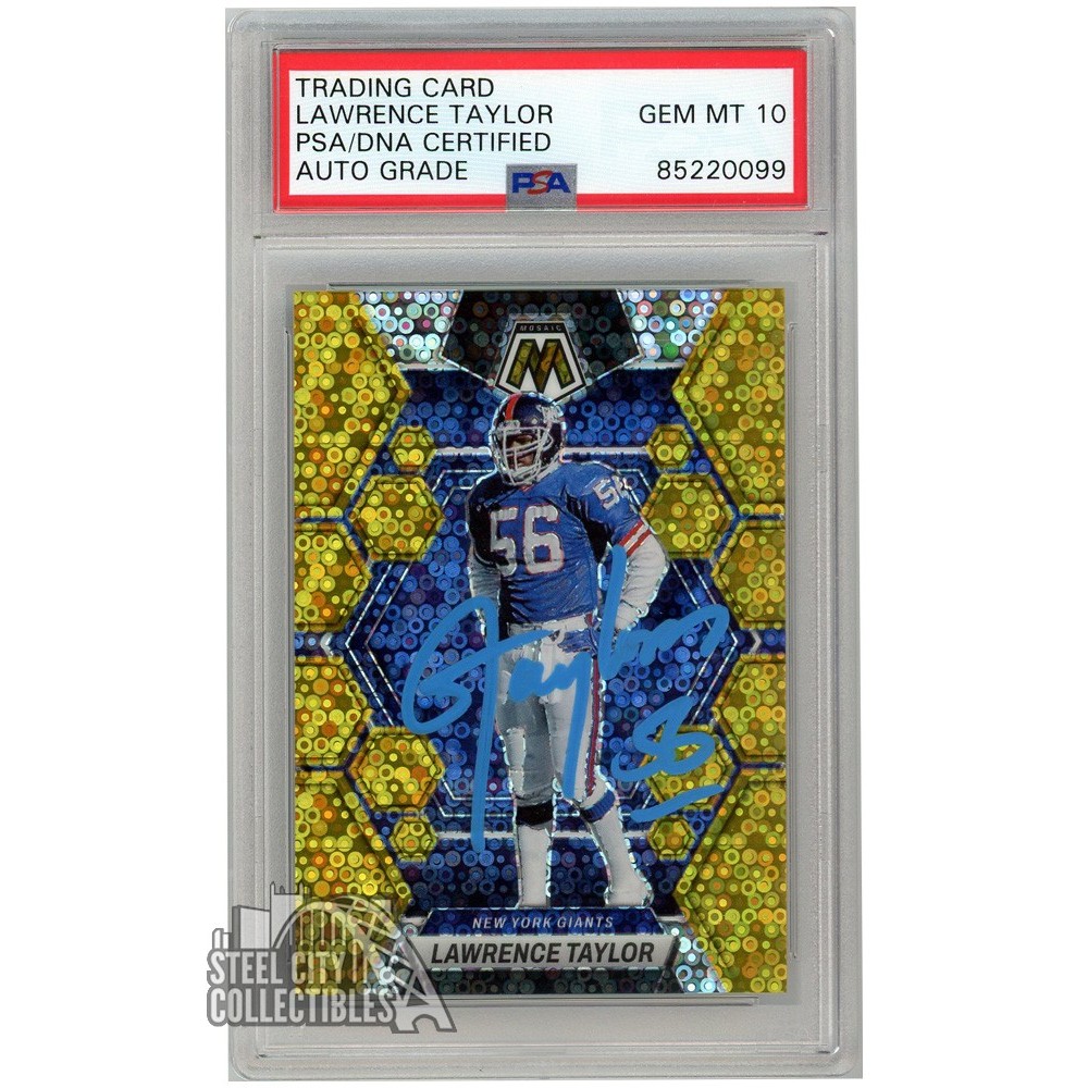 Lawrence Taylor 2023 Panini Mosaic No Huddle Gold Autograph Card #181 09/10 PSA/DNA 10 (Blue ...