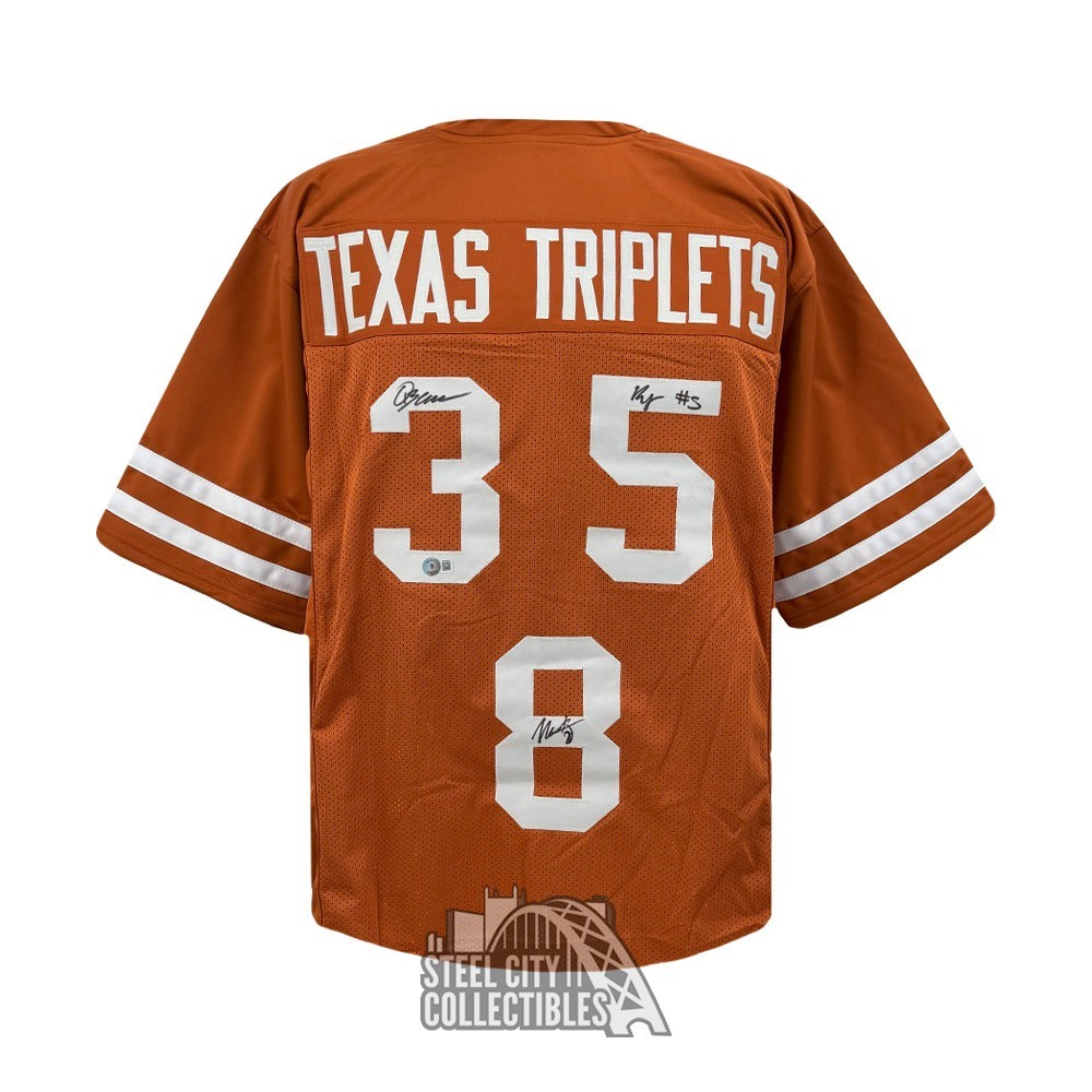 Texas Triplets Autographed Custom Orange Football Jersey - BAS | Steel ...