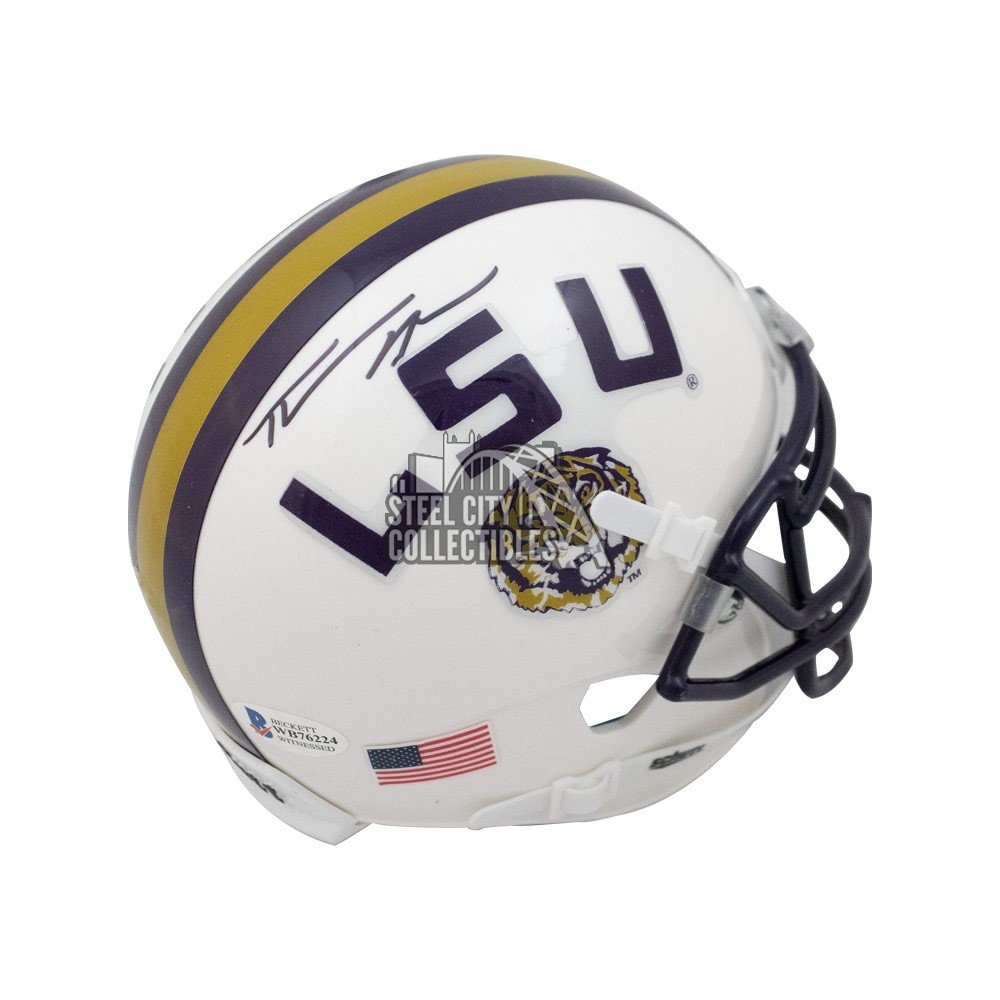Thaddeus Moss Autographed LSU White Schutt Mini Football Helmet - BAS ...