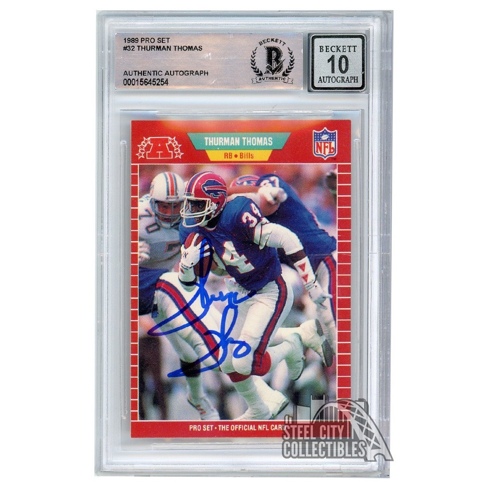 Thurman Thomas 1989 Pro Set Autograph Rookie Card #32 BAS 10 | Steel ...