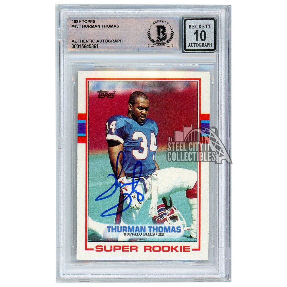 Thurman Thomas 1989 Topps Autograph Rookie Card #45 BAS 10 | Steel City ...