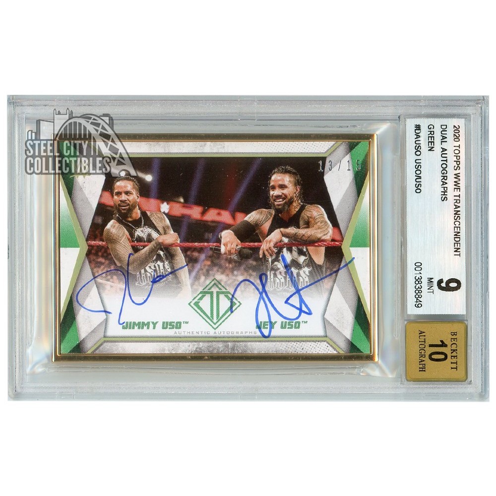Jimmy Uso and Jey Uso 2020 Topps Transcendent WWE Green Autograph Card ...