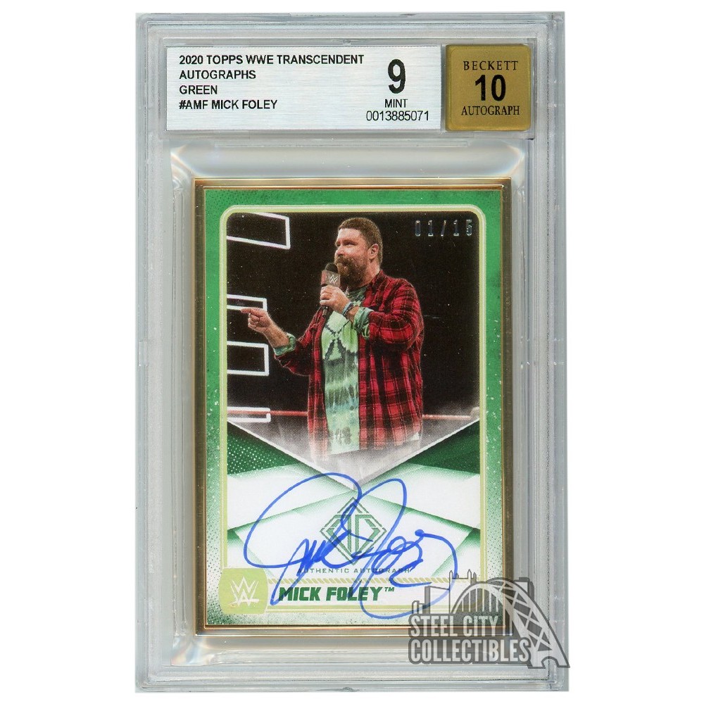 Mick Foley 2020 Topps Transcendent WWE Green Autograph Card 01/15 BGS 9 ...