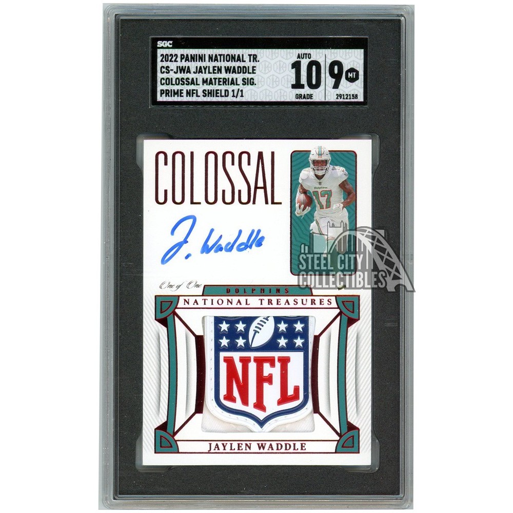Jaylen Waddle 2022 National Treasures Colossal NFL Shield Patch Auto 1/ ...