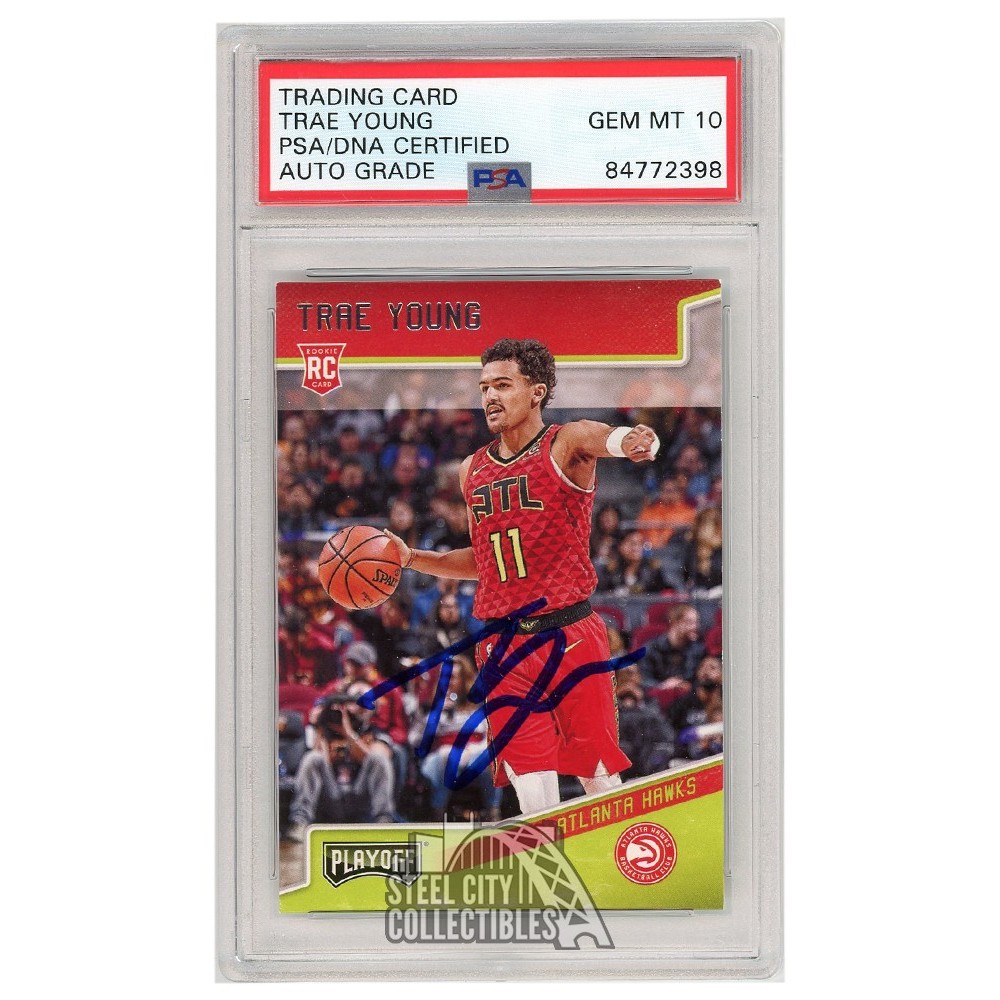 Trae Young 2018-19 Panini Chronicles Playoff Autograph RC Card #175 PSA ...