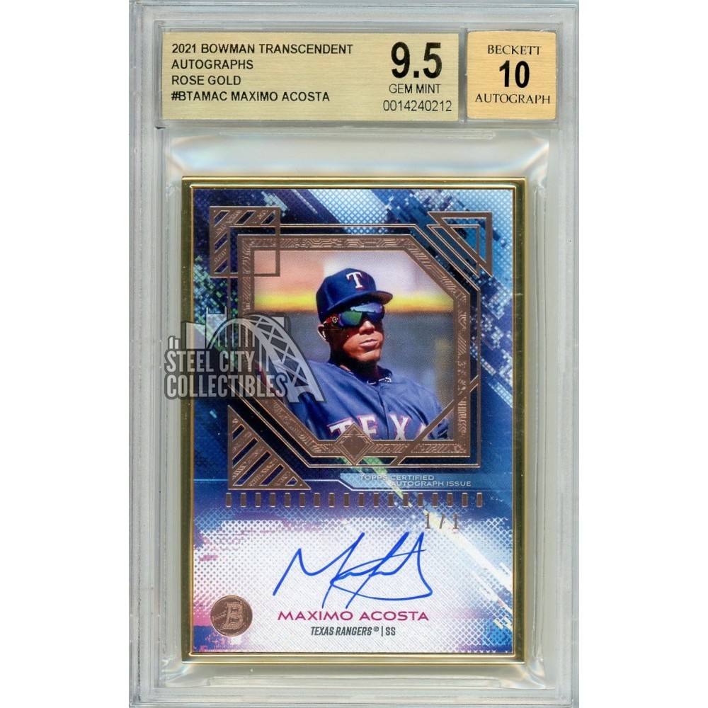 Maximo Acosta 2021 Bowman Transcendent Autograph Rookie Card Rose Gold ...