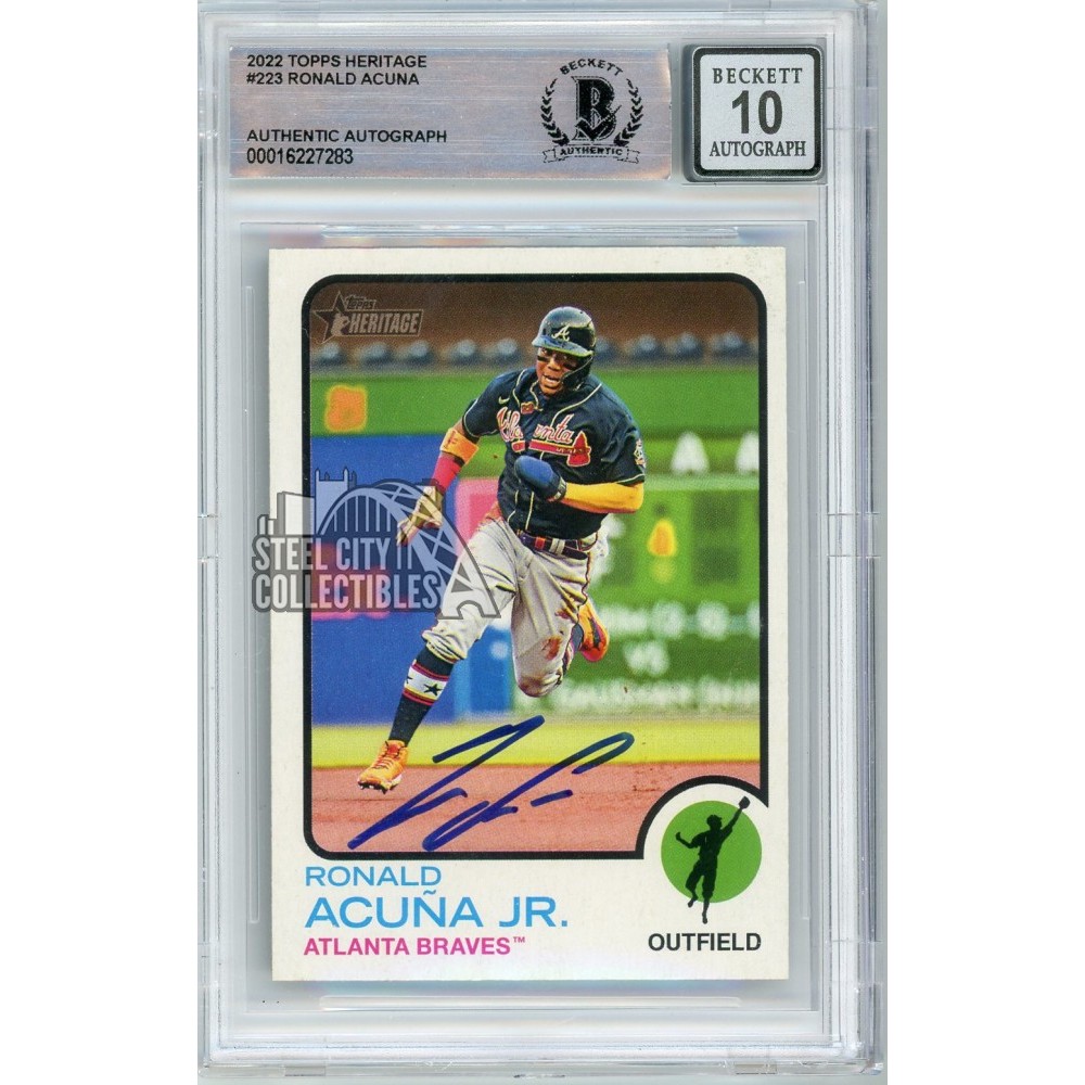 Ronald Acuna Jr 2022 Topps Heritage Autograph Card #223 BAS 10 | Steel ...