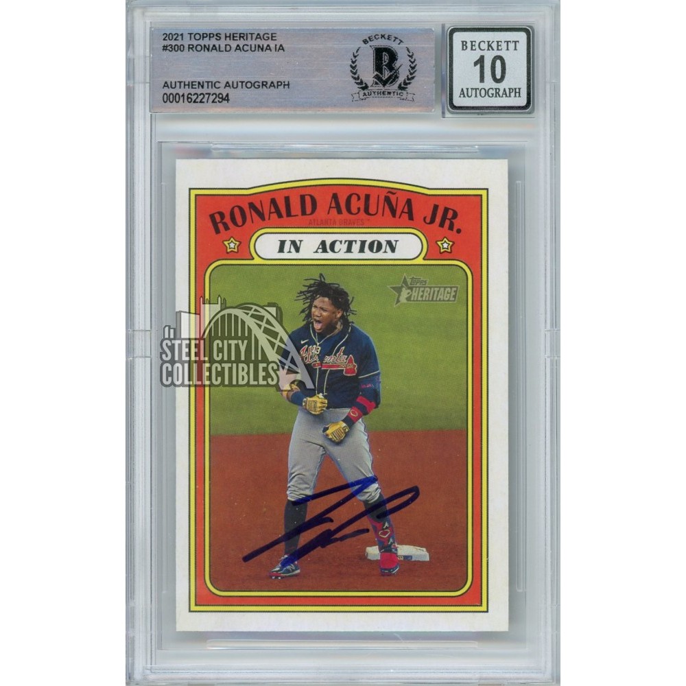 Ronald Acuna Jr 2021 Topps Heritage Autograph Card #300 BAS 10 | Steel ...