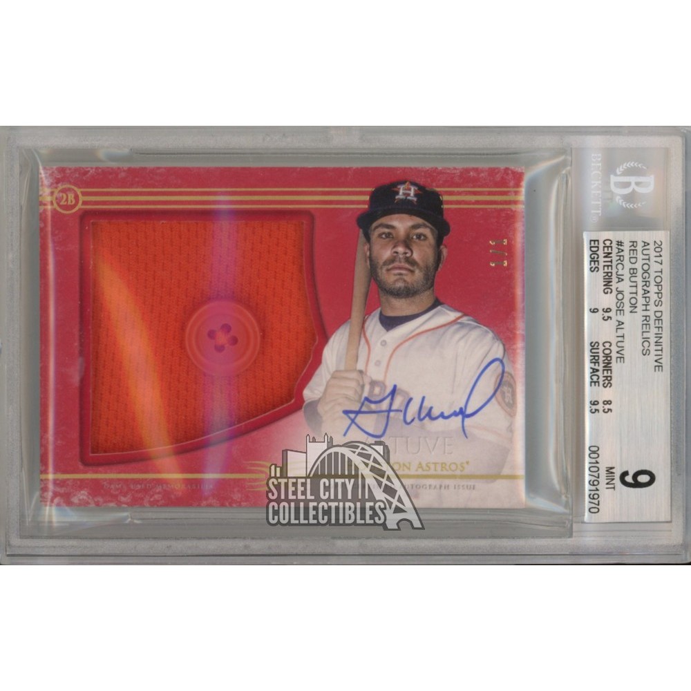 Jose Altuve 2017 Topps Definitive Red Autograph Button Patch Card 1/1 BGS 9 | Steel City ...