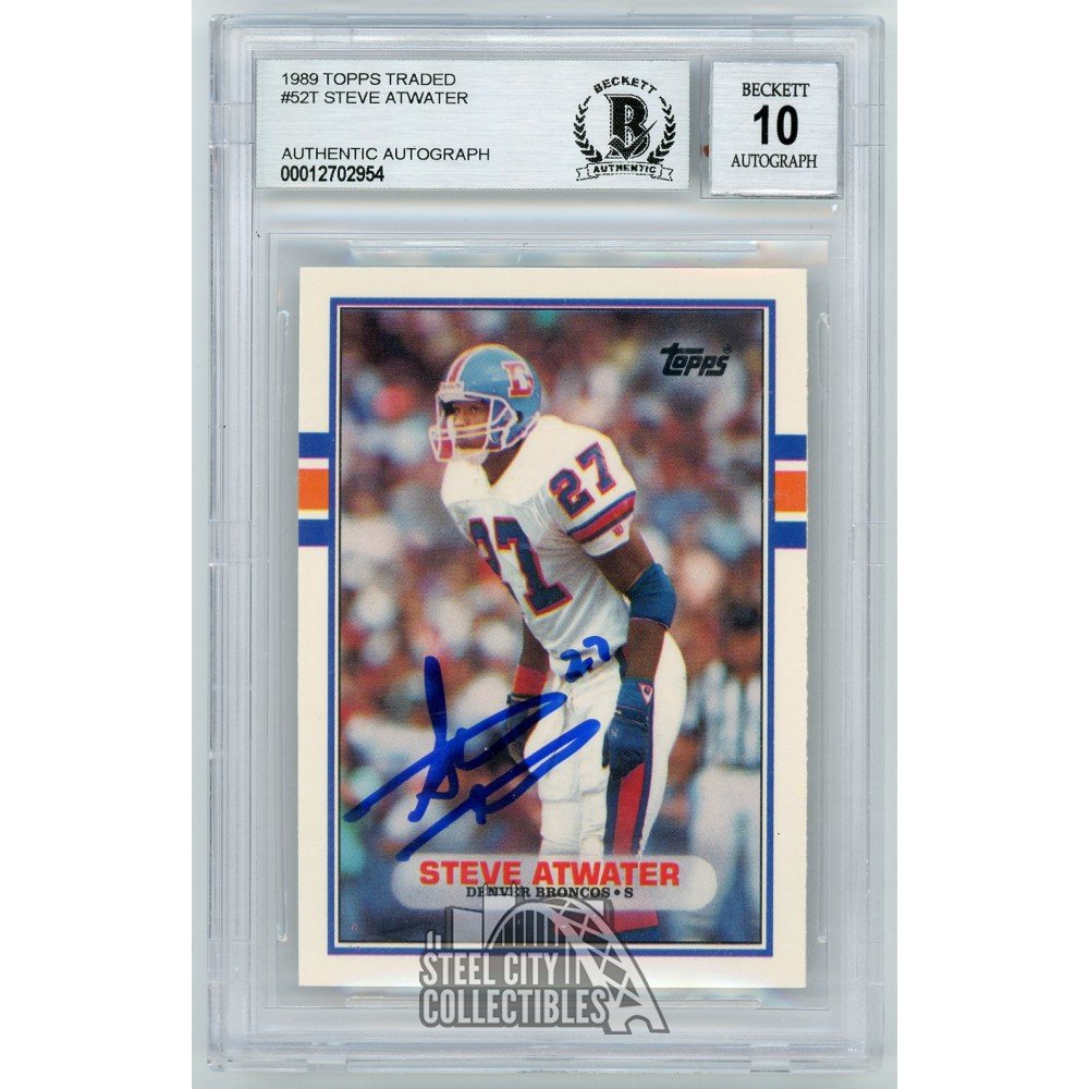 Steve Atwater 1989 Topps Traded Autographed Rookie Card #52T - BAS 10 ...