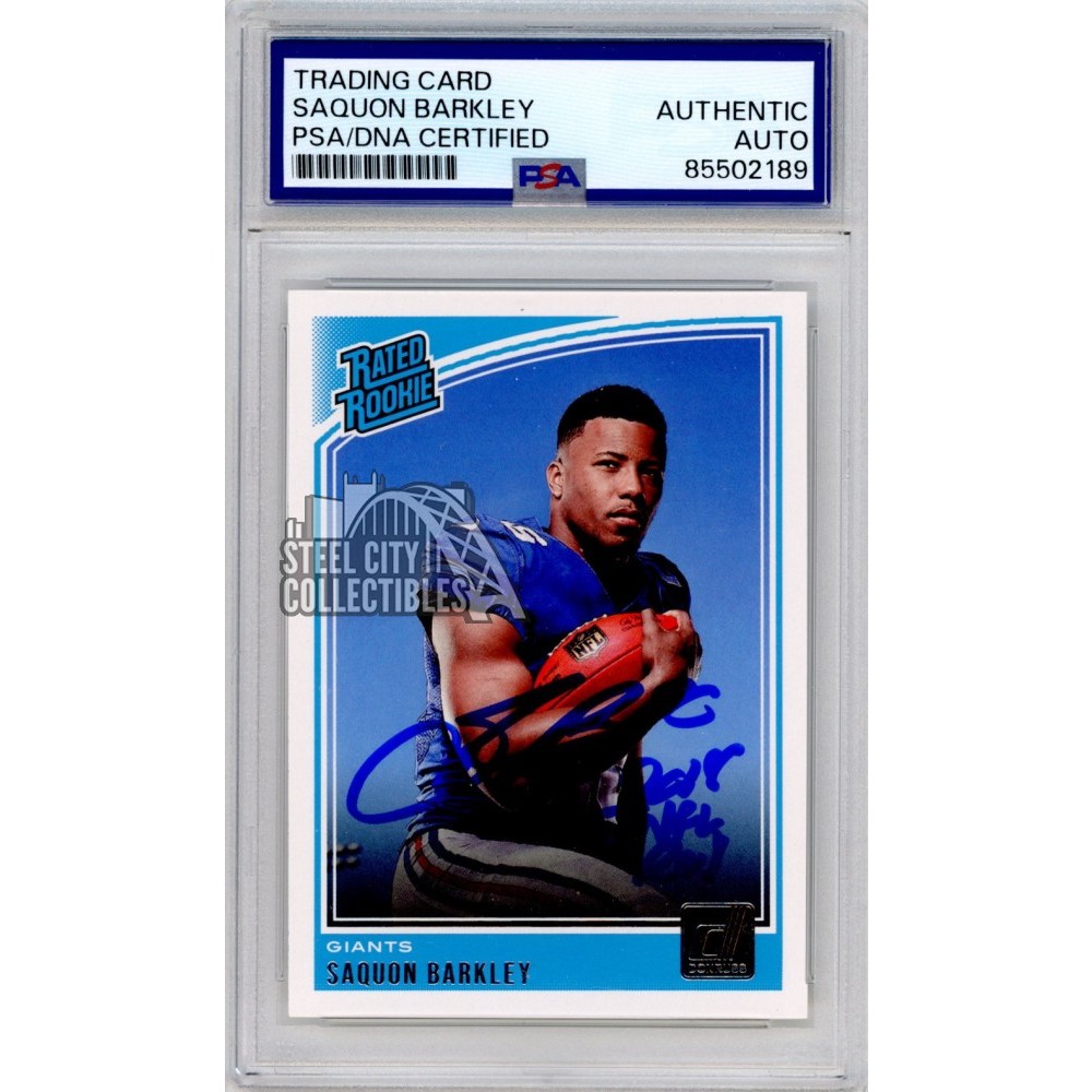Saquon Barkley 2018 Donruss 2018 NFL ROY Autograph Rookie Card #306 PSA ...