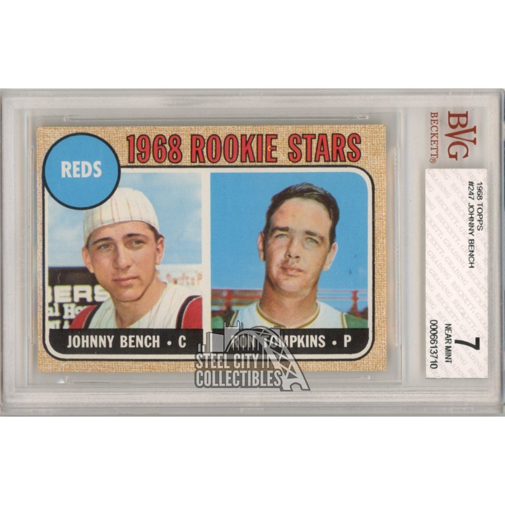 Johnny Bench/Ron Tompkins 1968 Topps Rookie Card #247 BVG 7 Near Mint ...