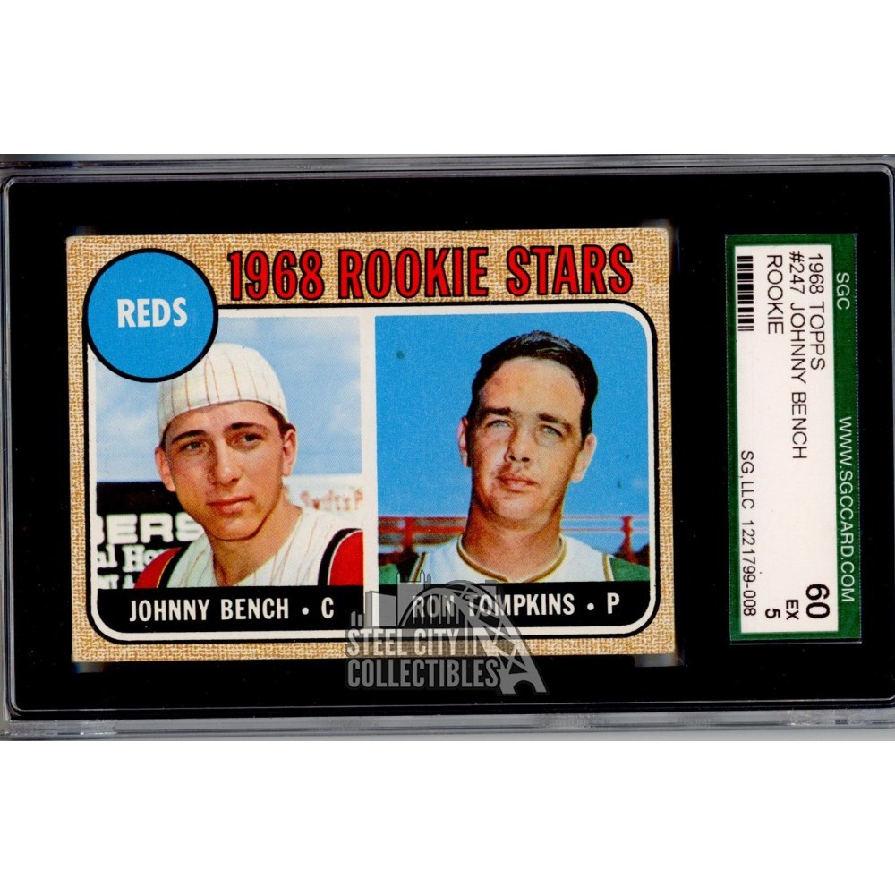 Johnny Bench/Ron Tompkins 1968 Topps Rookie Card #247 SGC 5 Excellent ...