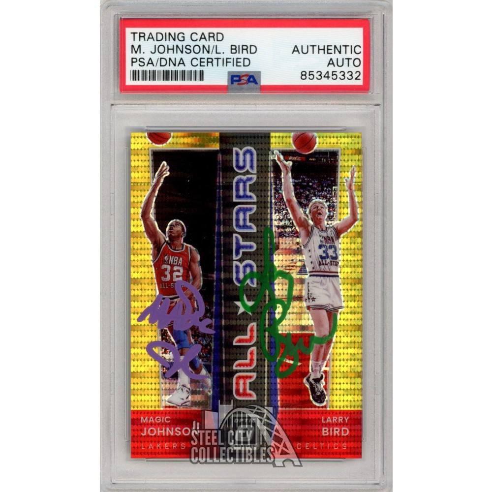 Magic Johnson/Larry Bird 2021-22 Optic All Stars Gold Autograph Card 08 ...