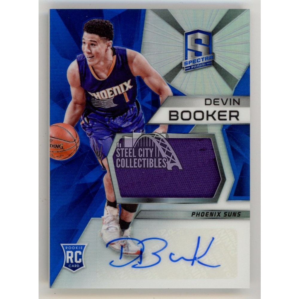 Devin Booker 2015-16 Panini Spectra Blue Autograph Rookie Jersey Card ...