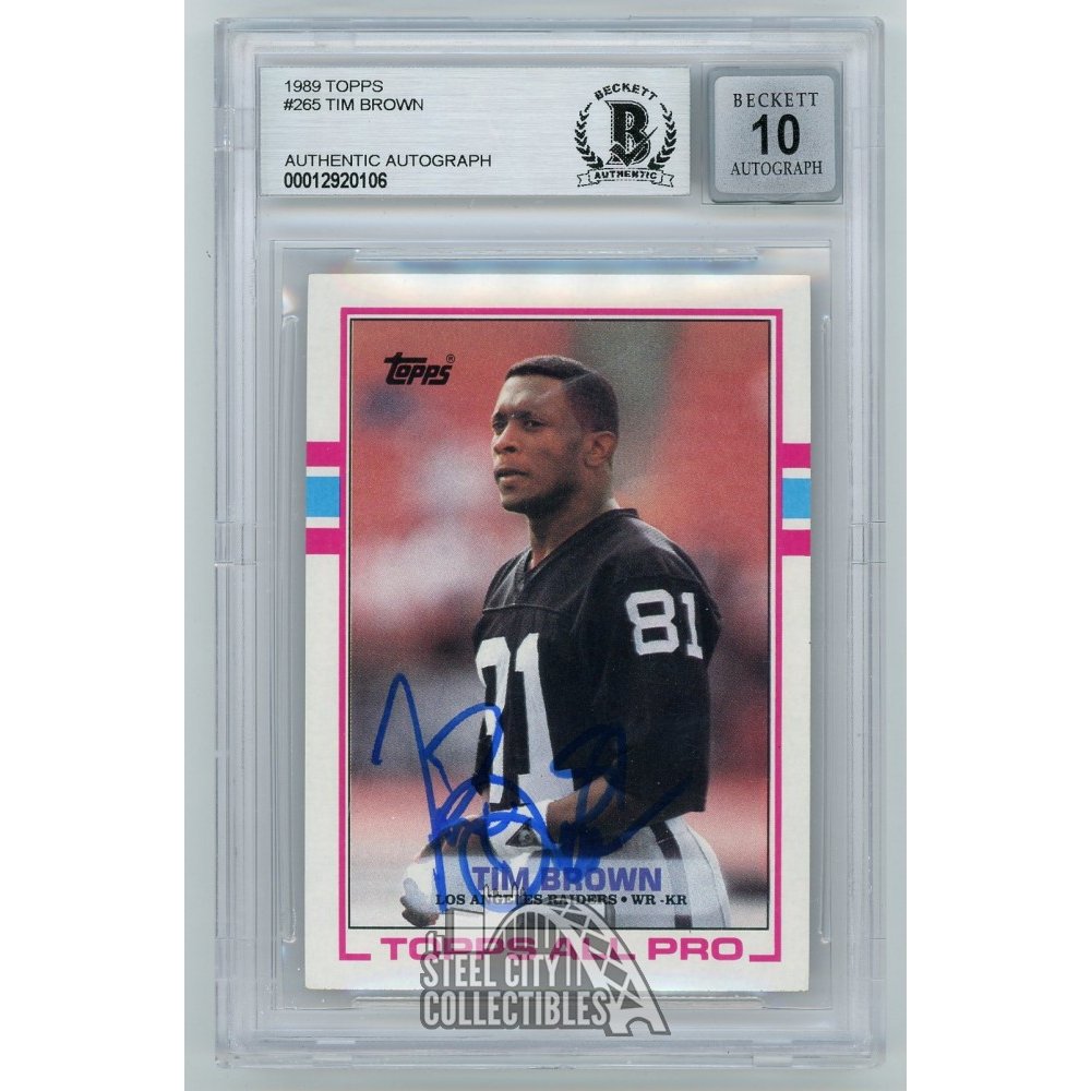 Tim Brown 1989 Topps Autographed Card #265 - BAS 10 | Steel City ...