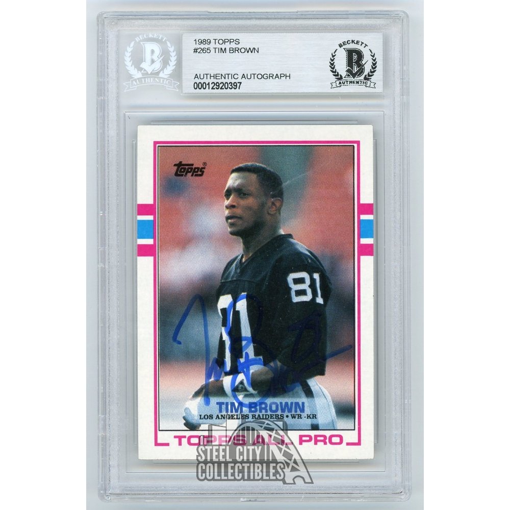 Tim Brown 1989 Topps Autographed Card #265 - BAS | Steel City Collectibles