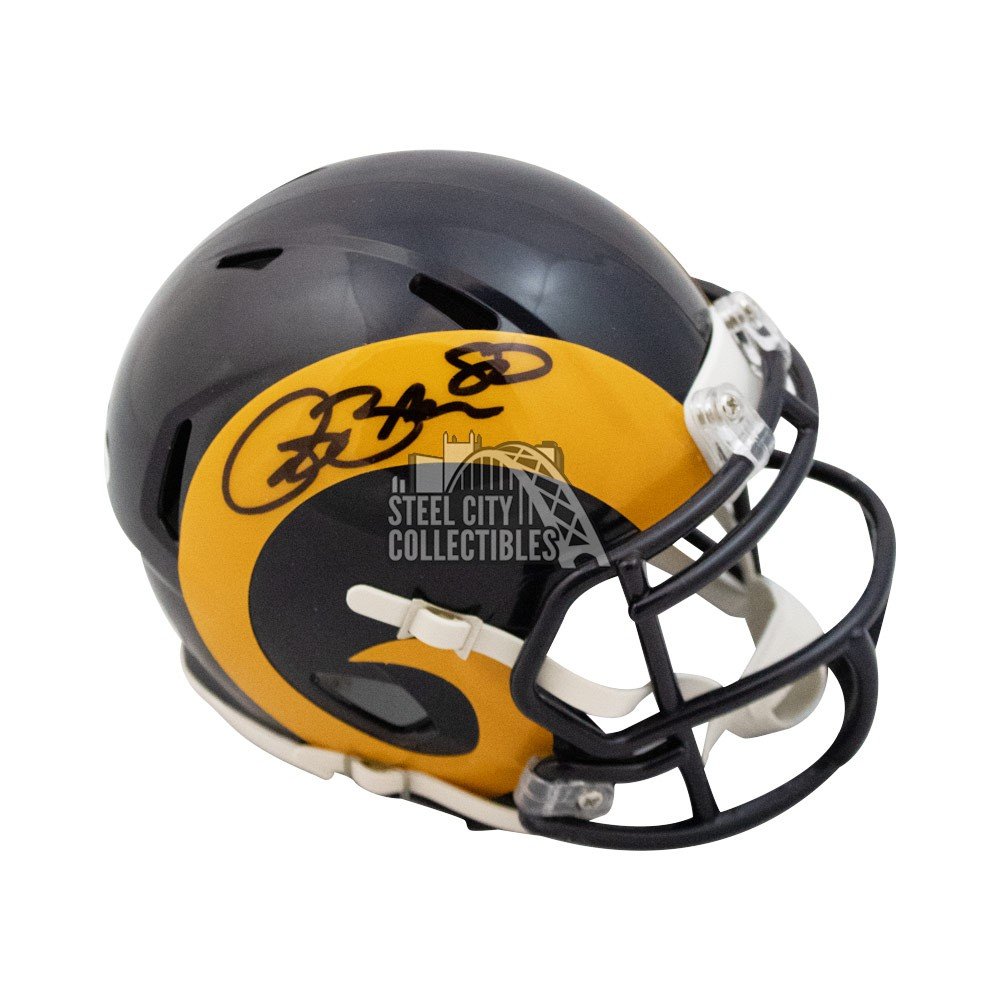 Isaac Bruce Autographed Rams Speed Mini Football Helmet - BAS COA ...