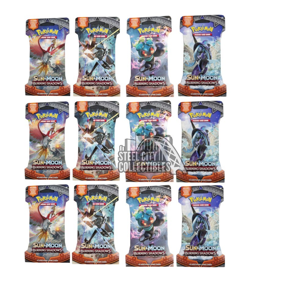 Pokemon Sun & Moon Burning Shadows Sleeved Booster 12-Pack Lot | Steel ...