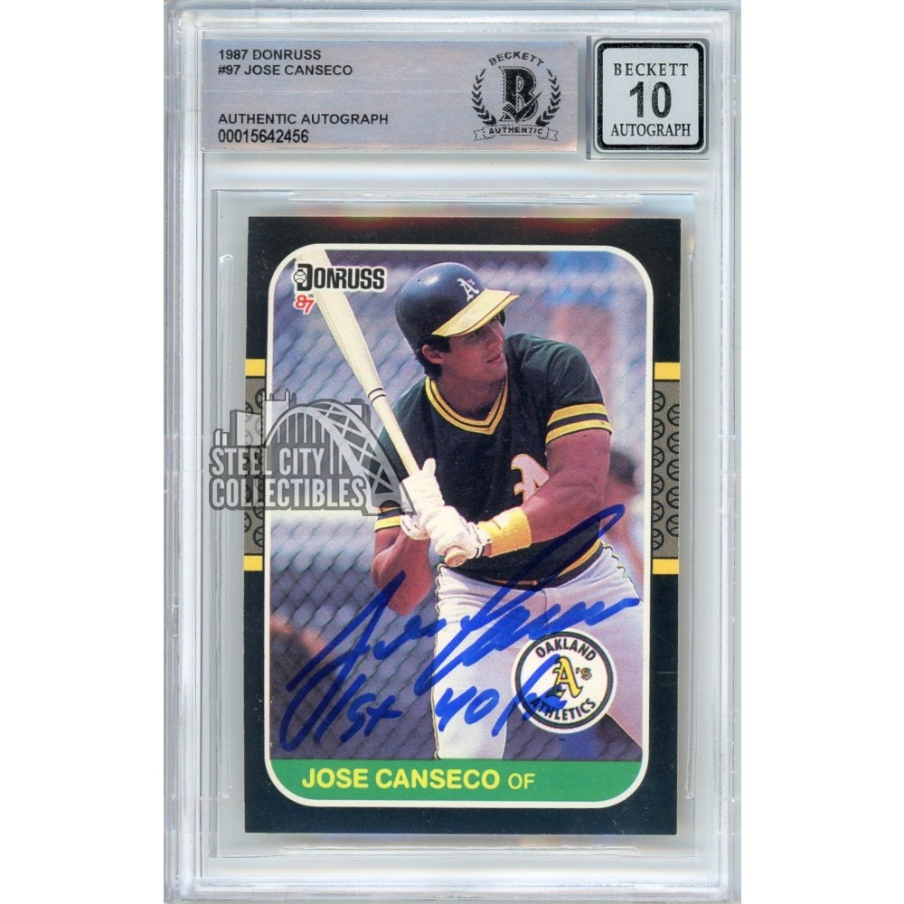 Jose Canseco 1987 Donruss "1st 40/40"Autograph Card #97 BAS 10 | Steel ...