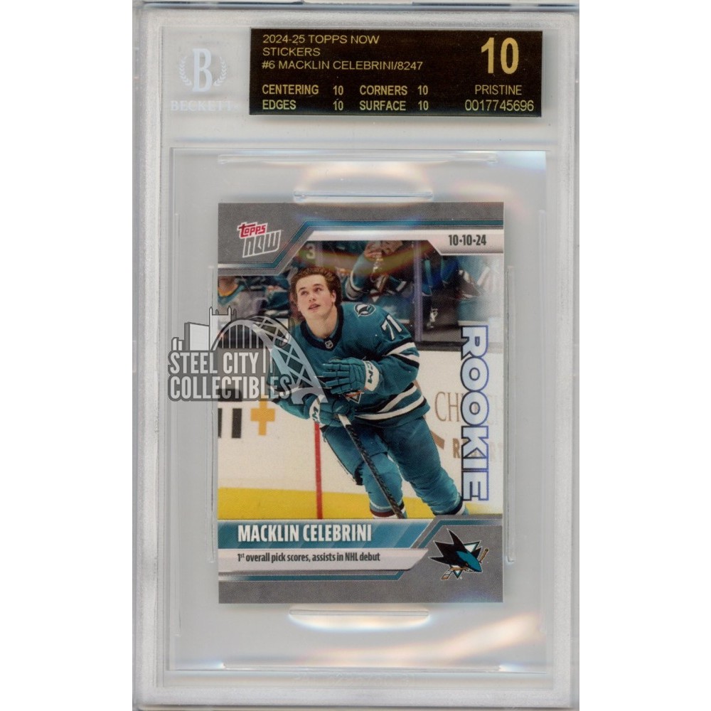 Macklin Celebrini 2024-25 Topps Now Debut Rookie Sticker #6 BGS 10 ...