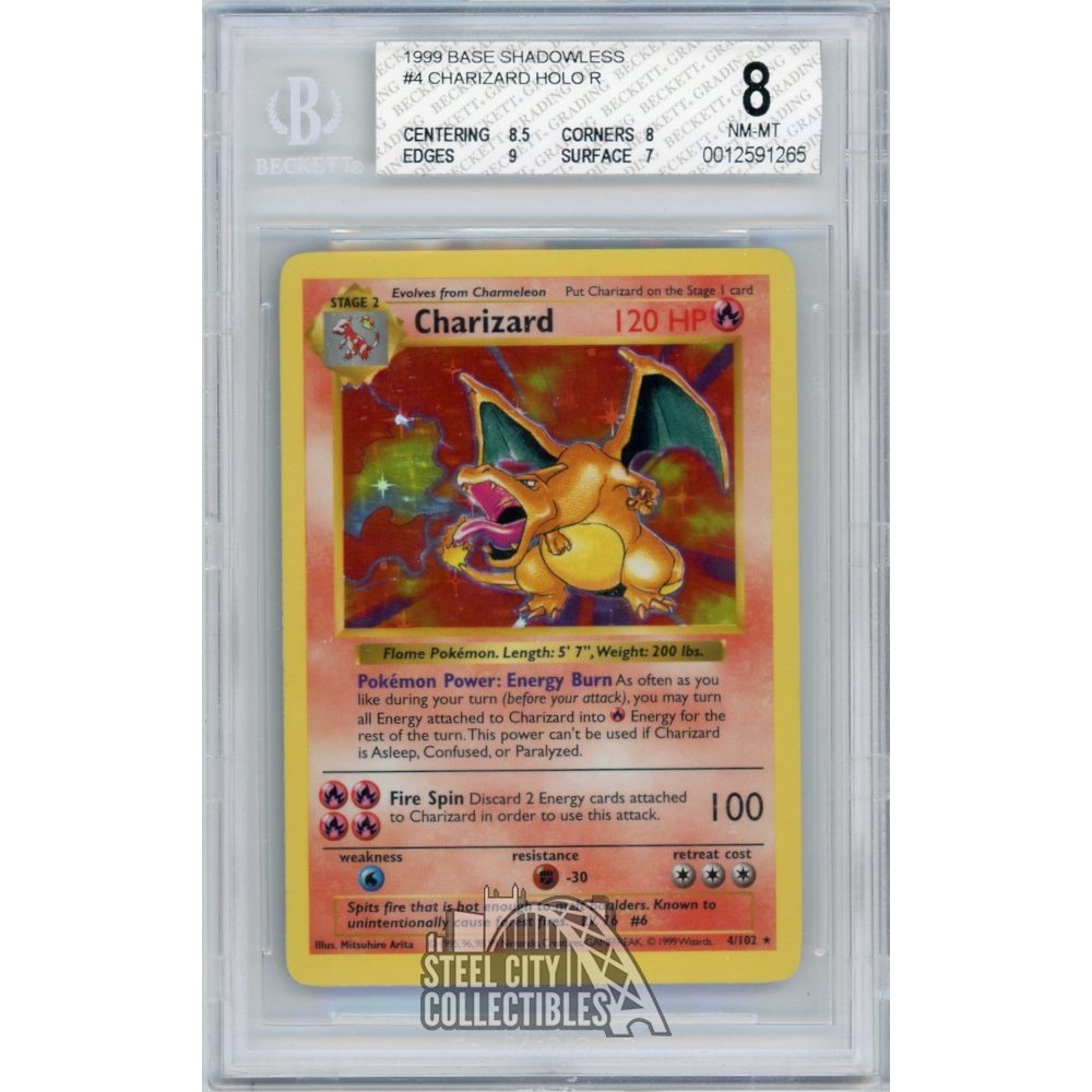 1999 Charizard Pokemon Base Set Shadowless Holo Card 4/102 BGS 8 | Steel City Collectibles