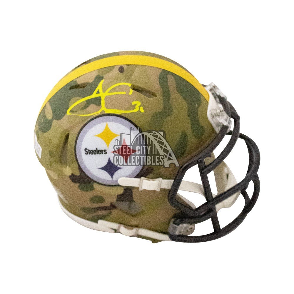 James Conner Autographed Pittsburgh Steelers Camo Mini Football Helmet ...