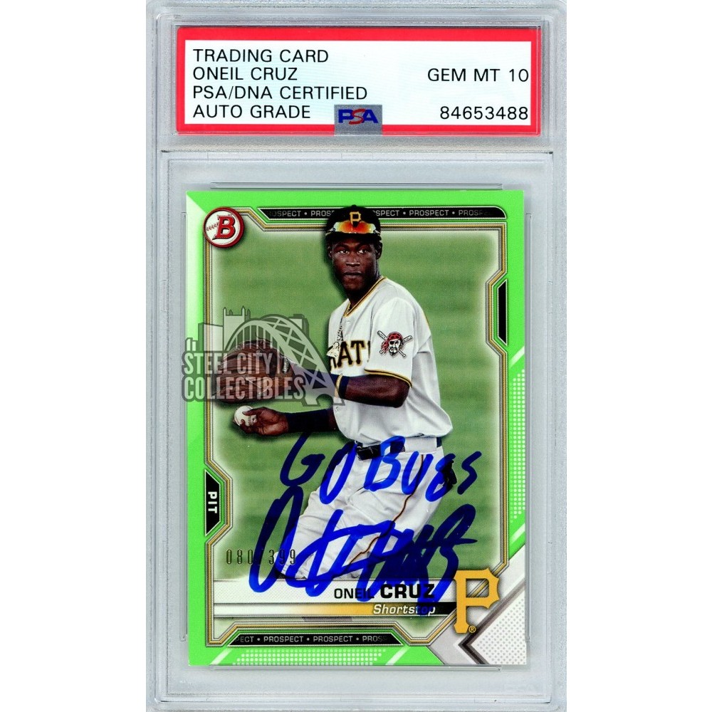 Oneil Cruz 2021 Bowman Green Autograph RC "Go Bucs" /399 #BP-24 PSA/DNA ...
