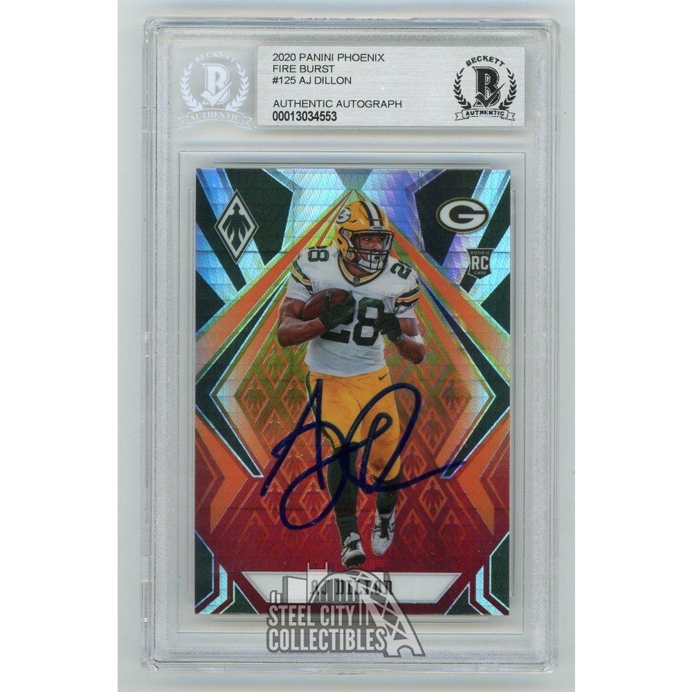 AJ Dillon 2020 Panini Phoenix Fire Burst Autographed Rookie Card #125 ...