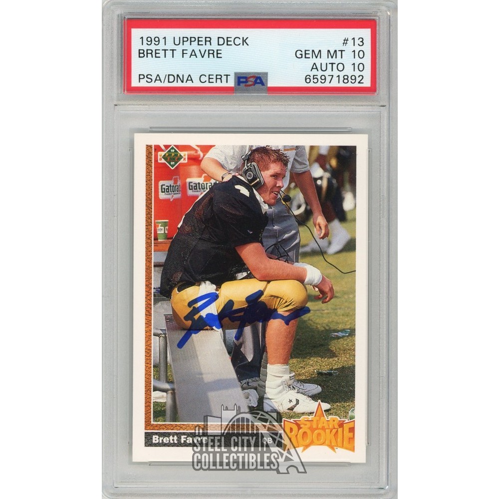 Brett Favre 1991 Upper Deck Autograph Rookie Card #13 PSA 10 PSA/DNA 10 ...