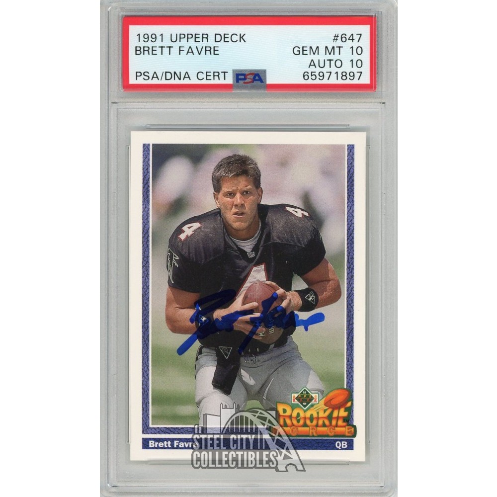 Brett Favre 1991 Upper Deck Autograph Rookie Card #647 PSA 10 PSA/DNA ...