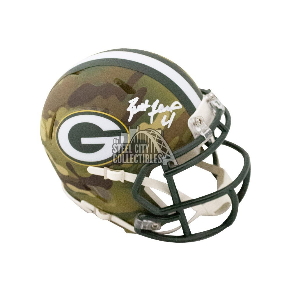 Brett Favre Autographed Green Bay Packers Camo Mini Football Helmet ...