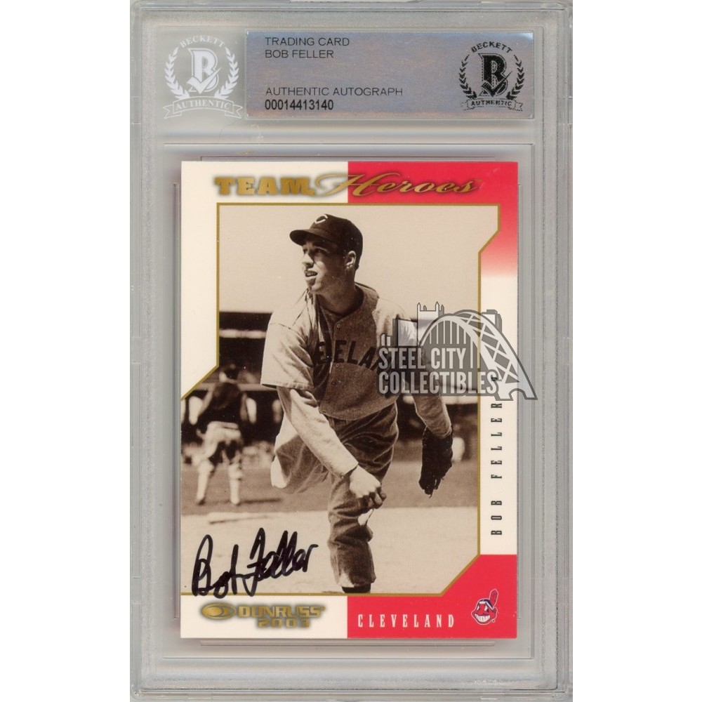 Bob Feller 2002 Donruss Team Heroes Baseball Autograph Card #164 BAS ...