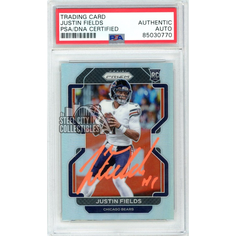 Justin Fields 2021 Panini Prizm Silver Autograph Rookie Card #334 PSA ...