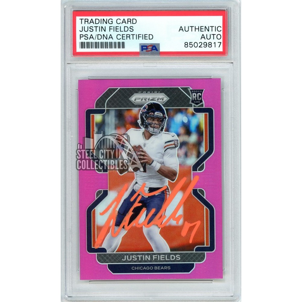 Justin Fields 2021 Panini Prizm Pink Autograph Rookie Card #334 PSA/DNA ...