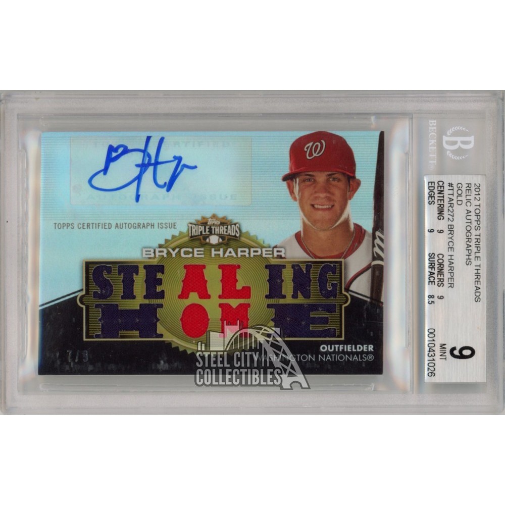 Bryce Harper 2012 Topps Triple Threads Gold Autograph Jersey Card 7/9 ...